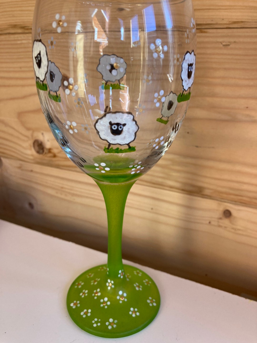 Hand Painted Sheep Wine Glass Washable - Etsy