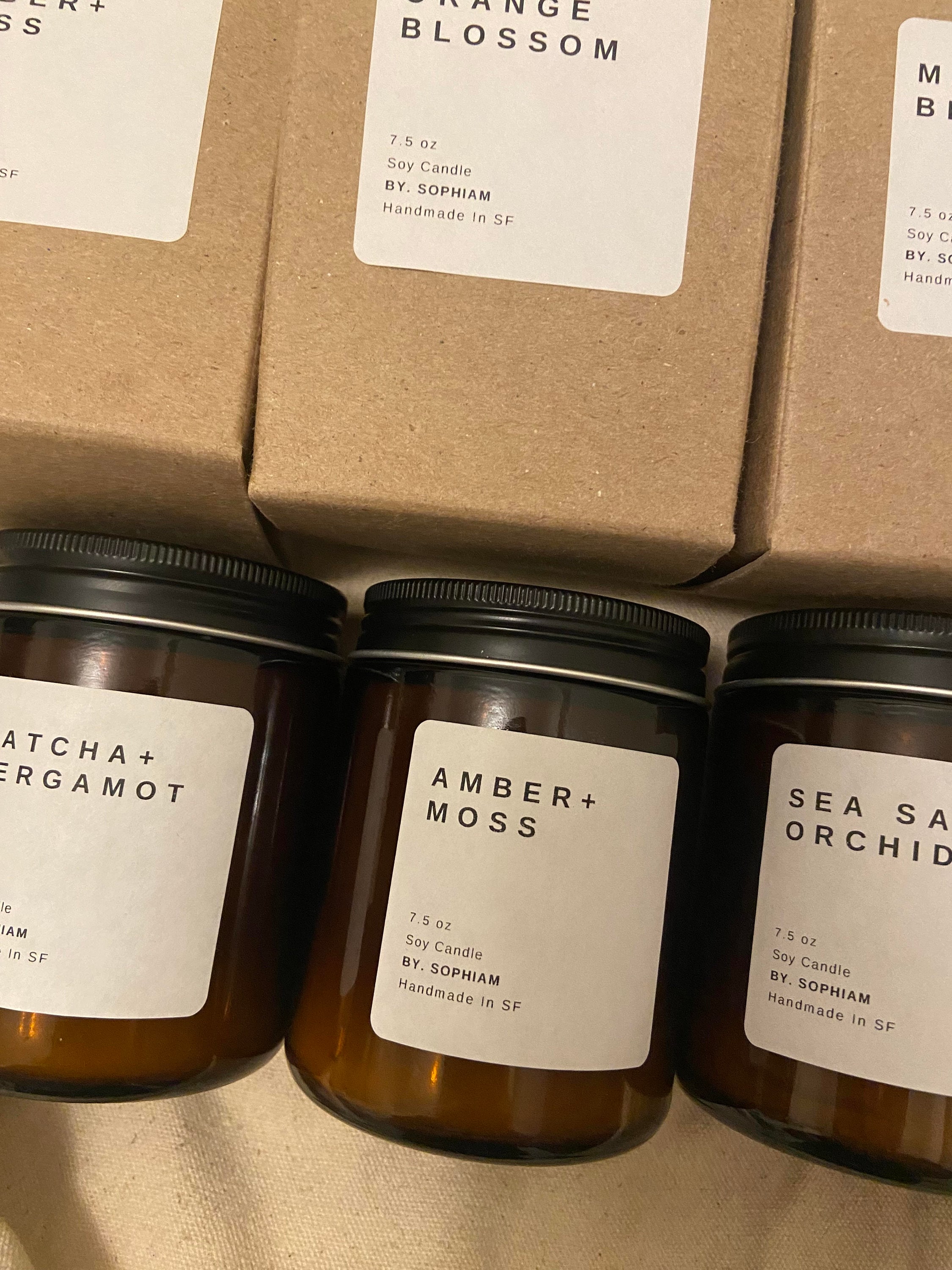 Amber + Moss 7.5 Oz Standard Amber Jar Candle, Handmade Soy Candle, Hints of Orange, Grapefruit ...