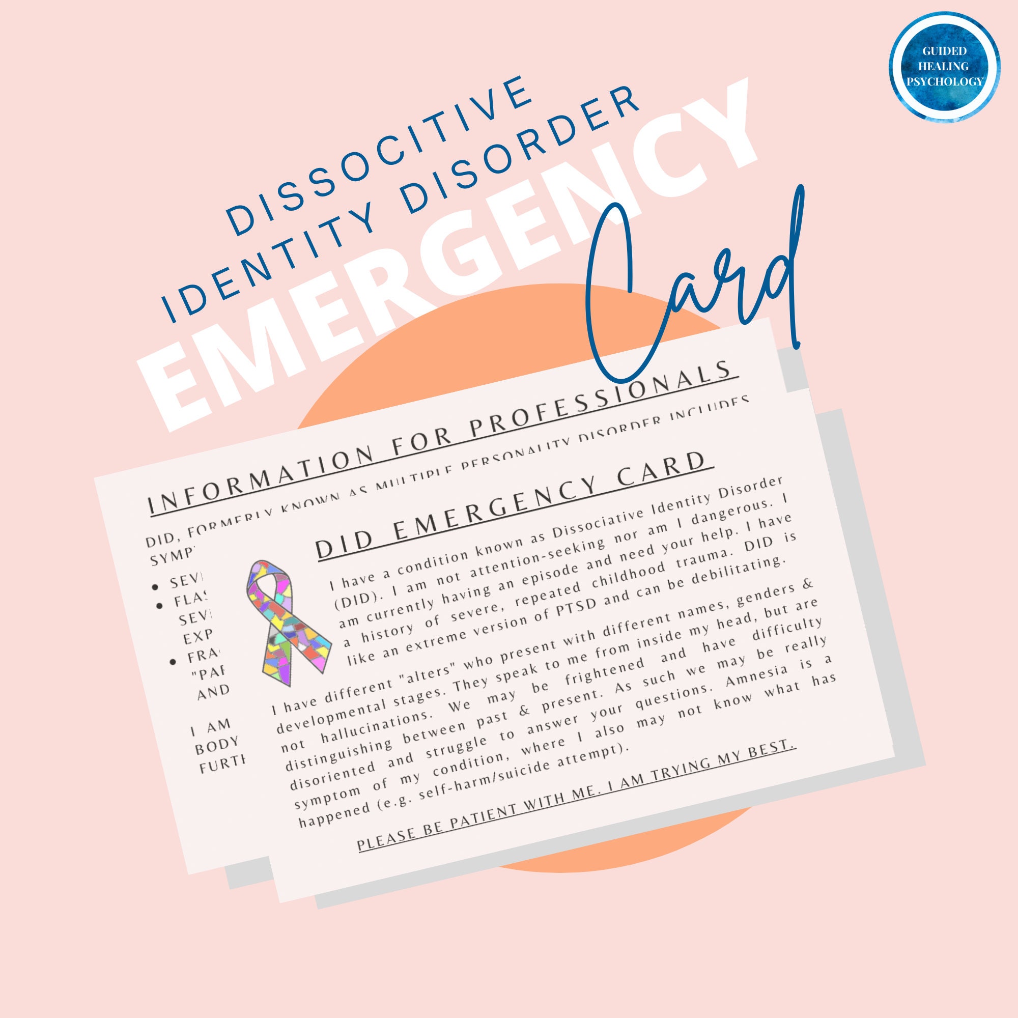 DID Emergency Card (pink) • Digital Download + Bonus Plural Dictionary • Dissociative Identity ...