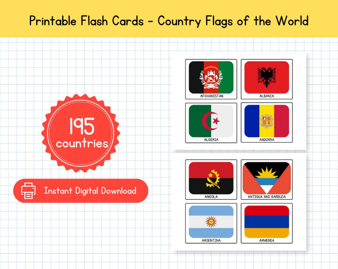 Printable World Country Flags for Kids Learning 195 - Etsy