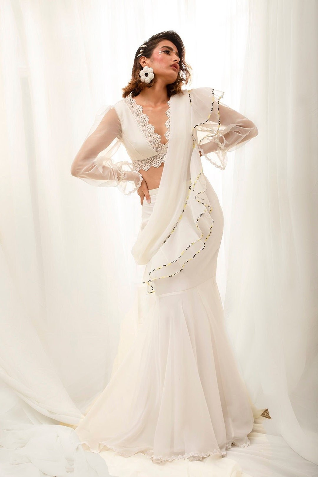 Ivory Mermaid Bridesmaid Dress Ruffle Lehenga Choli Lehenga Saree for ...