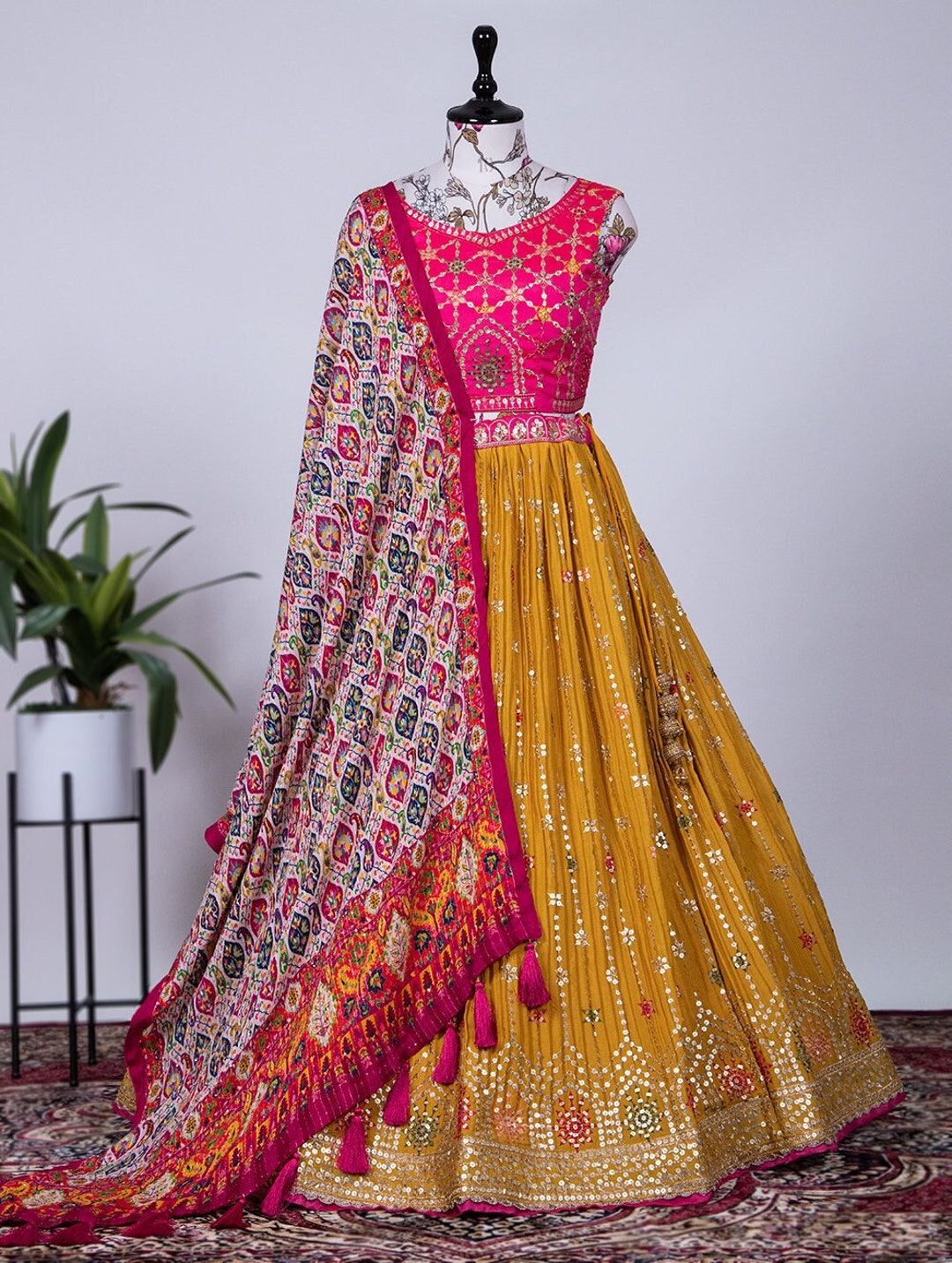 Yellow Pink Haldi Lehenga Choli Women Wedding Engagement - Etsy