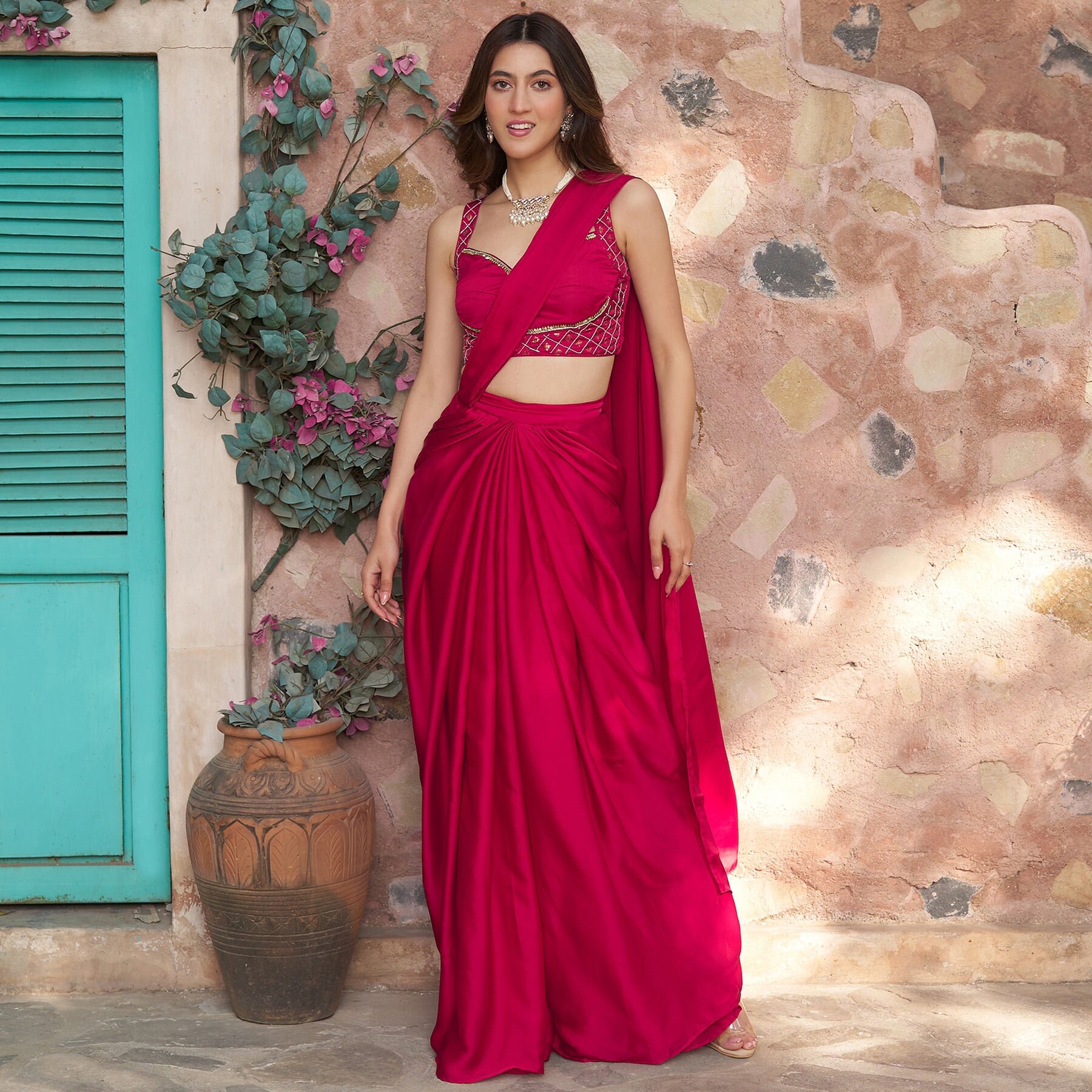 Hot Pink Pleated Lehenga Saree: Indian Bridesmaid Outfit - Etsy