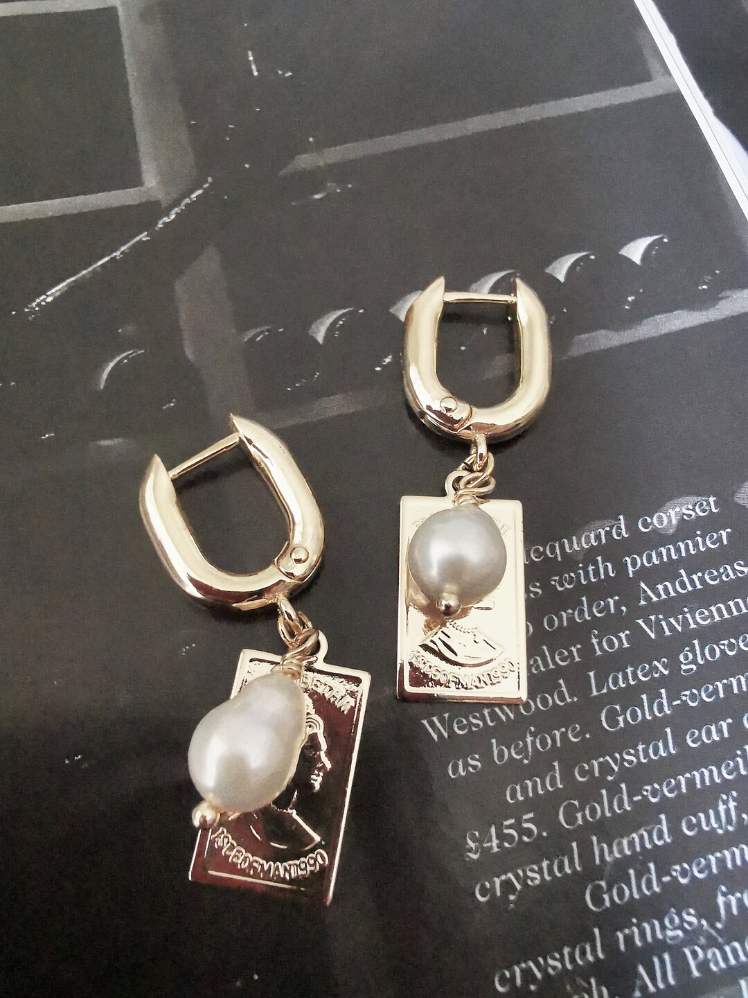 U Shape Gold Hoops Earrings, Pearl and Gold Coin Drop Earrings, Chunky ...