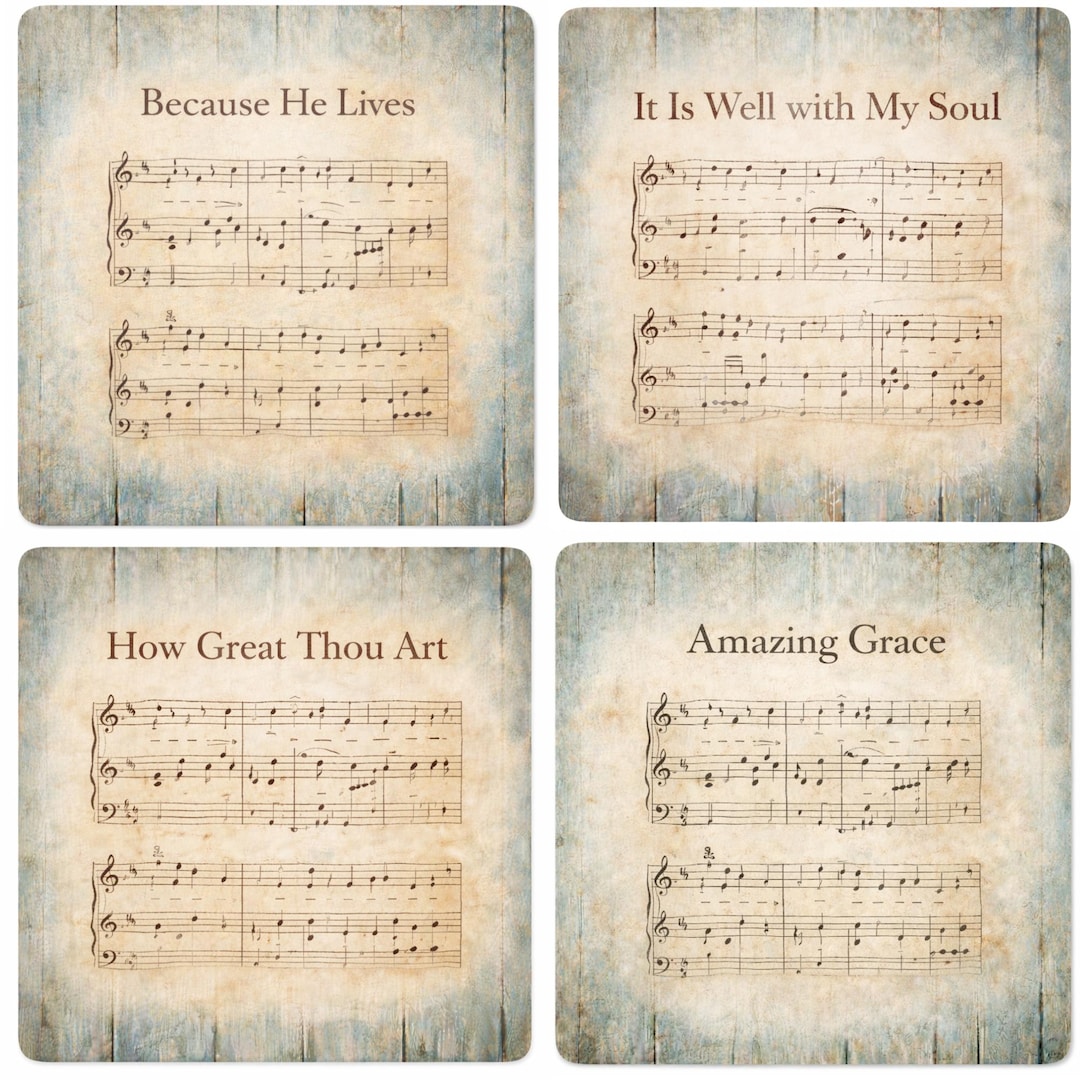 Christian Hymn Coaster Set Printable Vintage Music Sheet Farmhouse ...