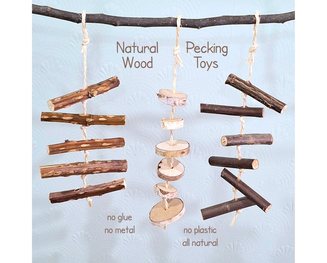 Natural Wood Hanging Pecking Toys for Budgies Canaries Parrots ...