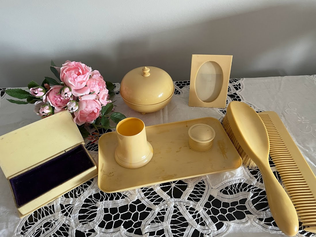 Vintage French Ivory Dresser Set, 1930s Vanity Decor, 8 Piece Celluloid ...