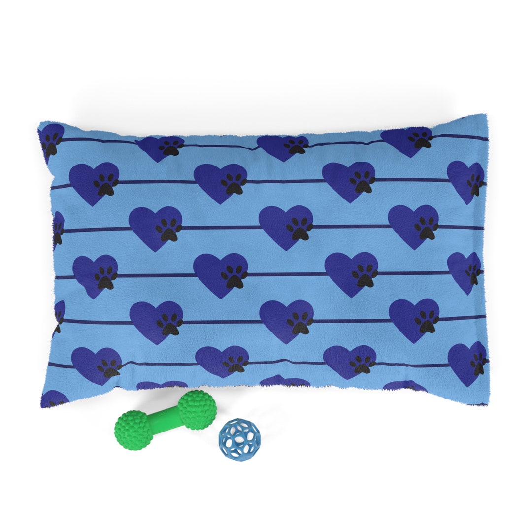 Blue Striped Blue Heart Paw Print Pet Bed - Etsy