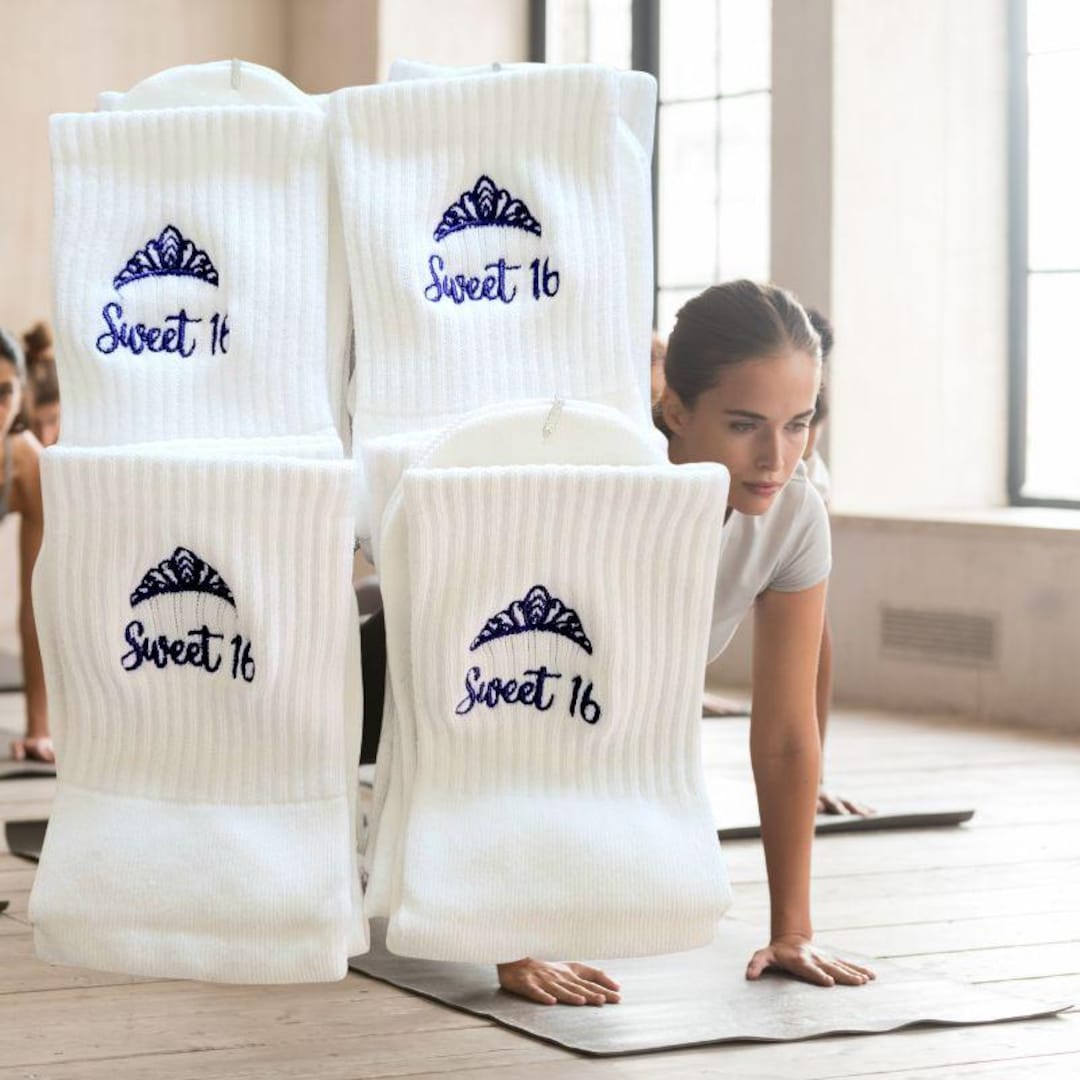 Custom Embroidered Grip Pilates Socks Name Text Logo Non Slip ...