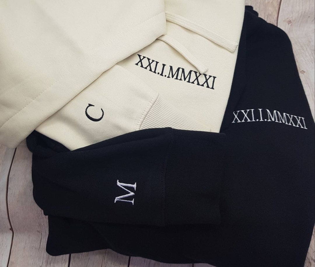 Personalised Embroidered Hoodie Custom Roman Numeral Sweatshirt Machine ...