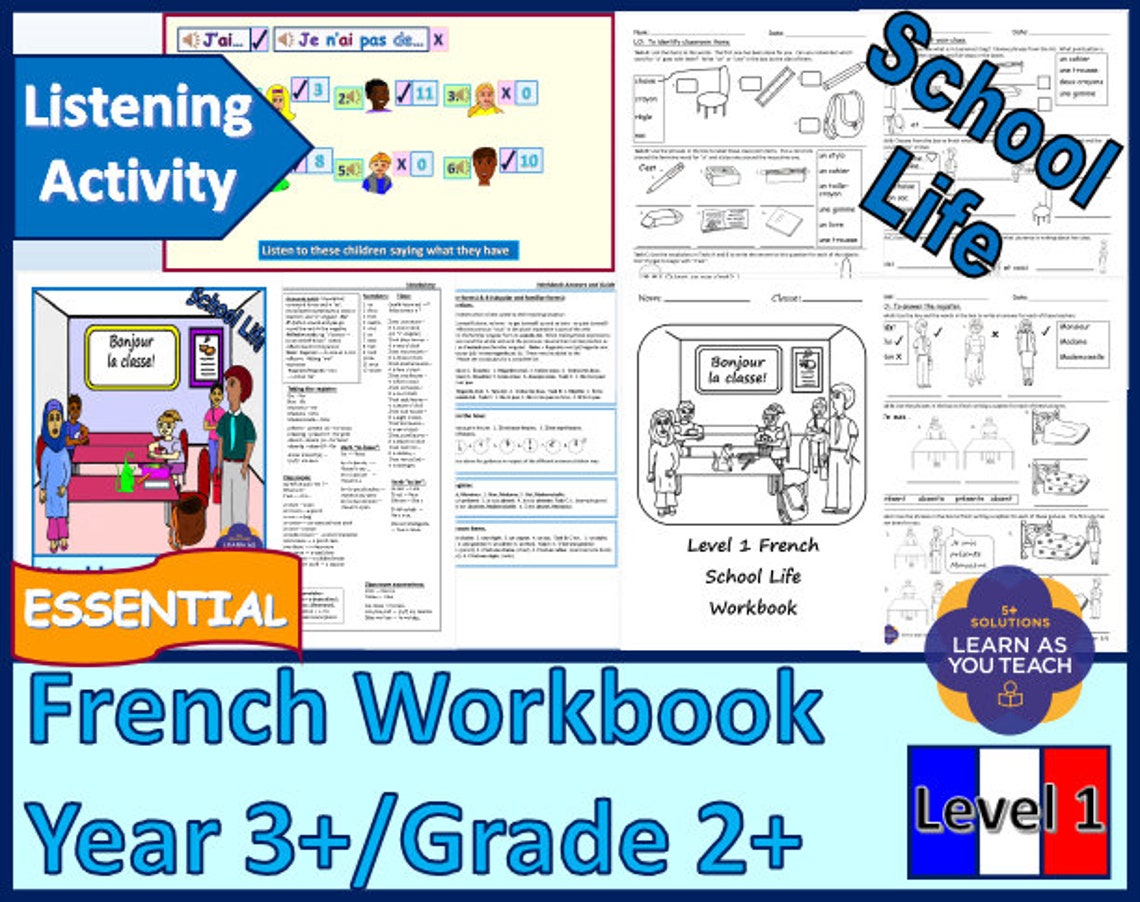 Grade 2 / Year 3 French Workbook School Life - Etsy