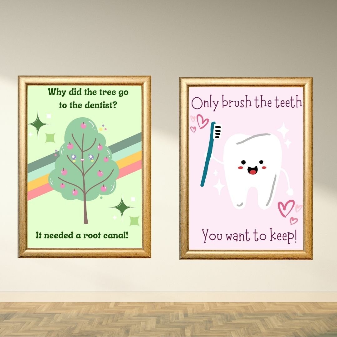 Dental Hygiene Puns set of 8 Colorful Printable Posters Dentistry Decor ...