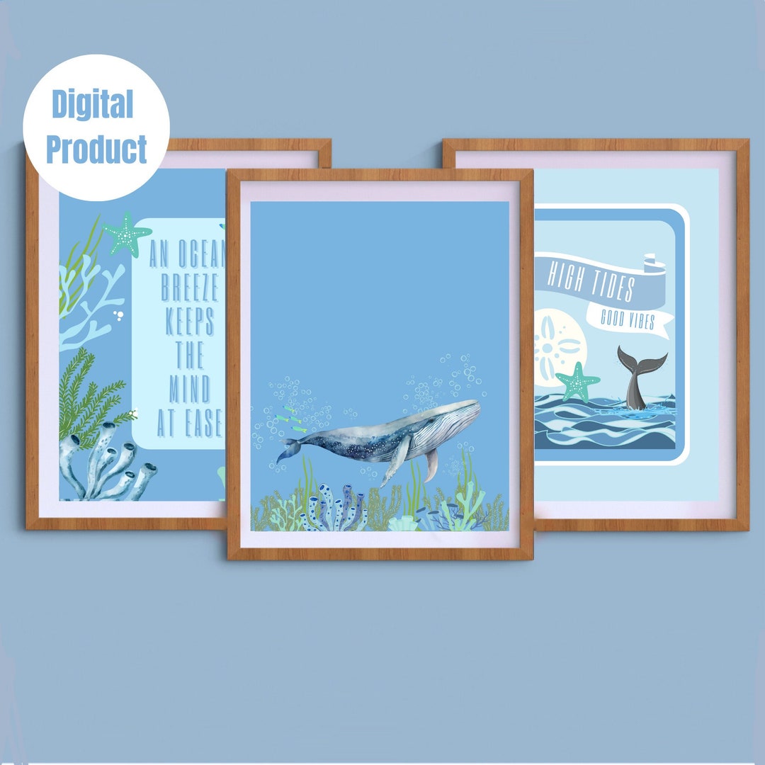 Ocean Themed Whale Printable // Printable Wall Decor, Digital Download ...