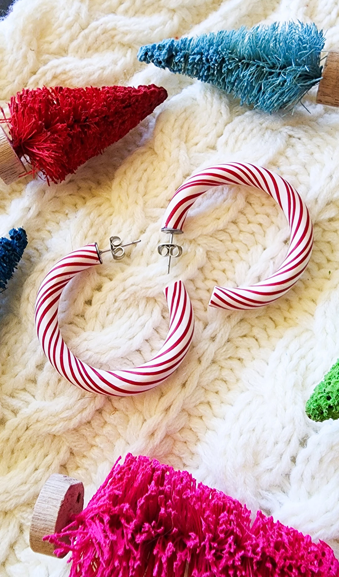 Peppermint Stick Hoops, Hoop Earrings, Christmas Hoop Earrings ...