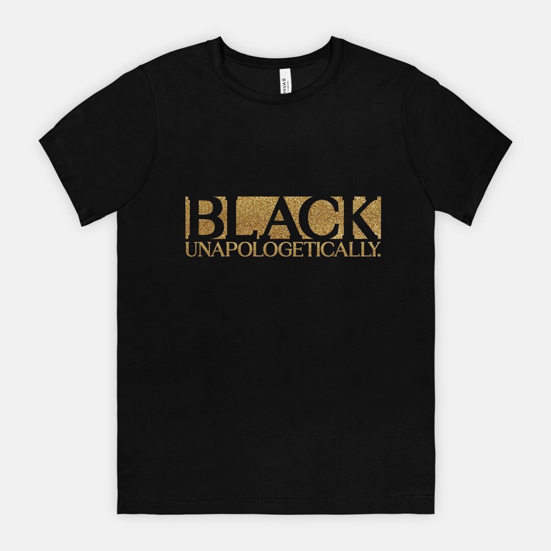 Black Unapologetically Tee Shirt Gold Glitter Letters Relaxed Fit 100% ...