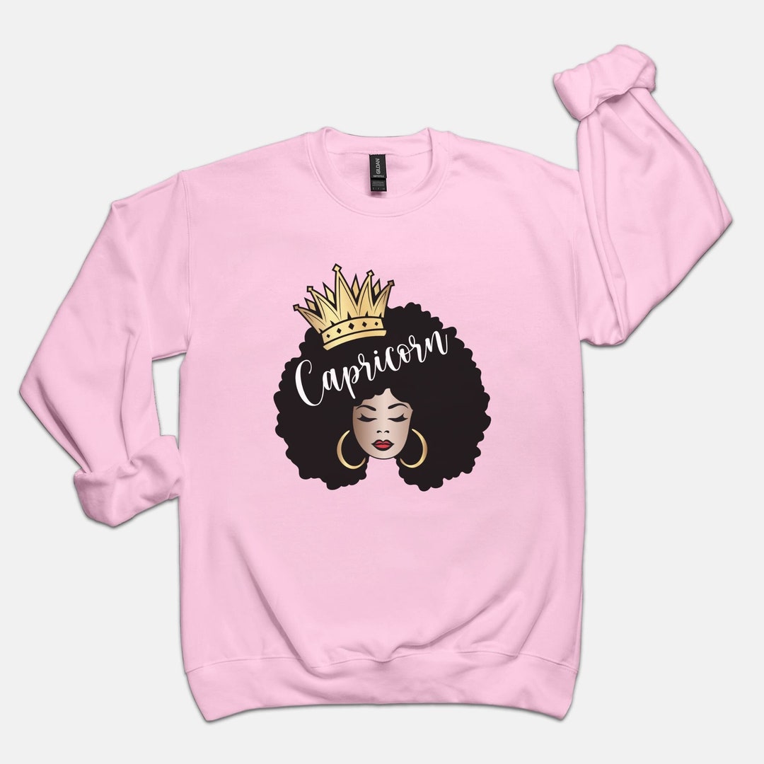 Capricorn Queen Crown Afro Sweatshirt | Empowering Zodiac Fashion ...