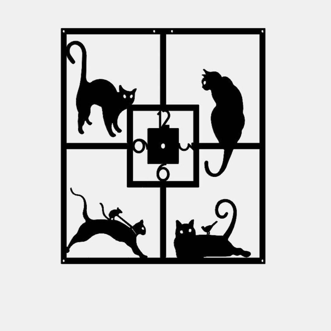 Four Cat Wall Clock Digital Lasercut .dxf .svg File - Etsy