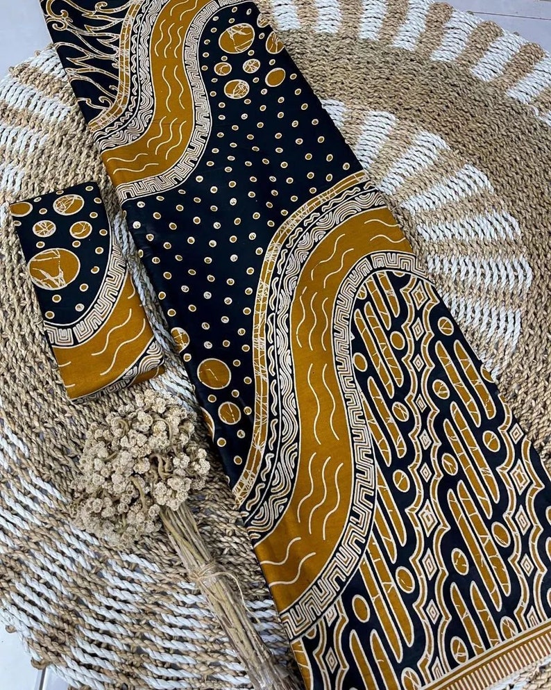 2.3 Yd Indonesian Handprinted Batik Cotton Fabric, Ethnic Sarong Wrap ...