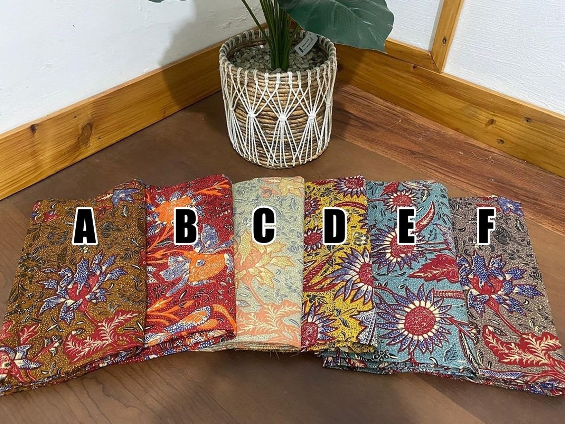 2.3 Yd Indonesian Handprinted Batik Cotton Fabric, Ethnic Sarong Wrap ...