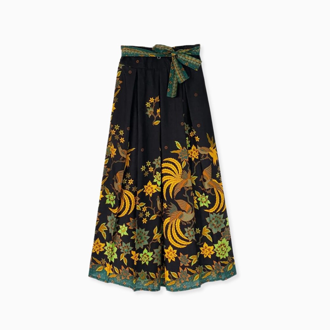 100% Cotton Indonesian Handprinted Batik Skirt, Pleated Maxi Skirt for ...