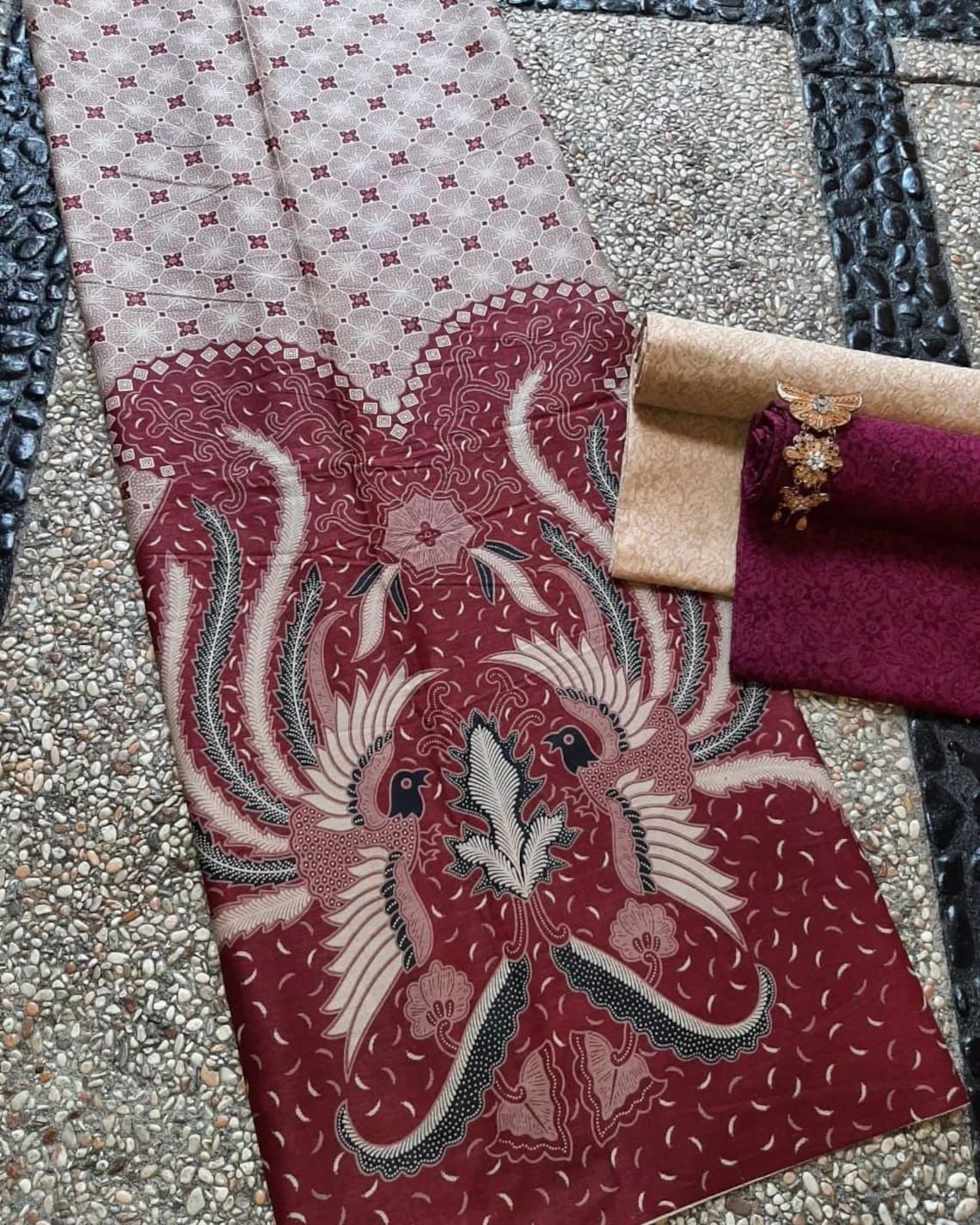 2.3 Yd Indonesian Handprinted Batik Cotton Fabric, Ethnic Sarong Wrap ...
