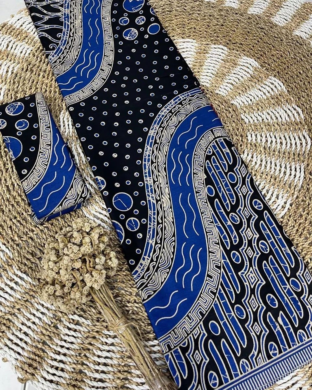 2.3 Yd Indonesian Handprinted Batik Cotton Fabric, Ethnic Sarong Wrap ...