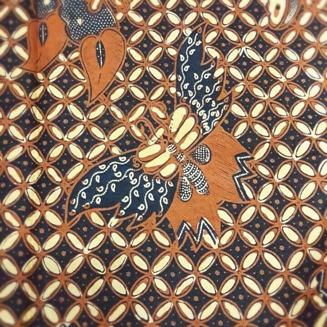 2.6 Yd KAWUNG PICIS KUPU Batik Cap Sogan Solo, Indonesian Hand Stamped ...