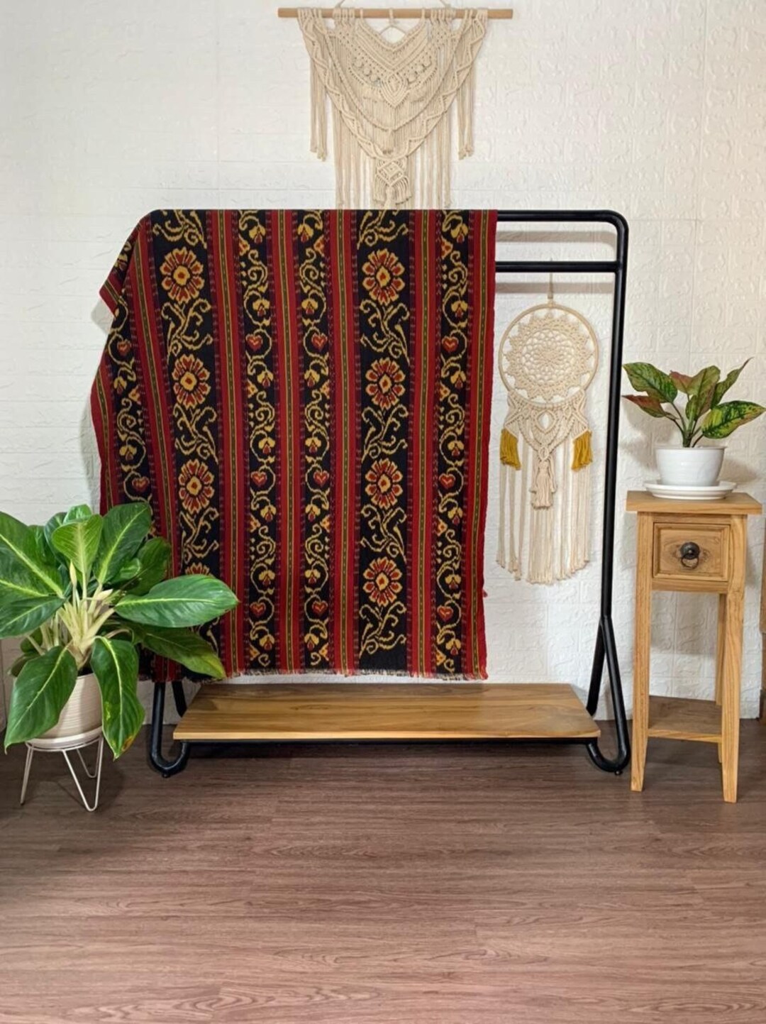 2.6 yd Indonesian handwoven ikat fabric wall hanging, ethnic hand dyed ...