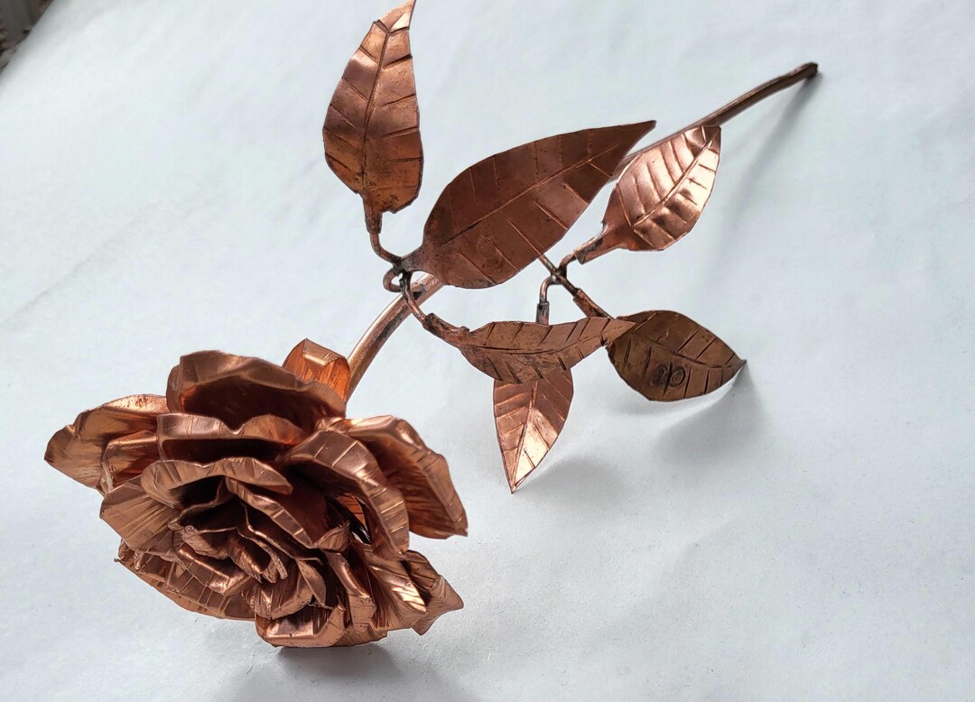 Copper Rose Handcrafted Long Stem Hand Forged Metal Art Anniversary ...