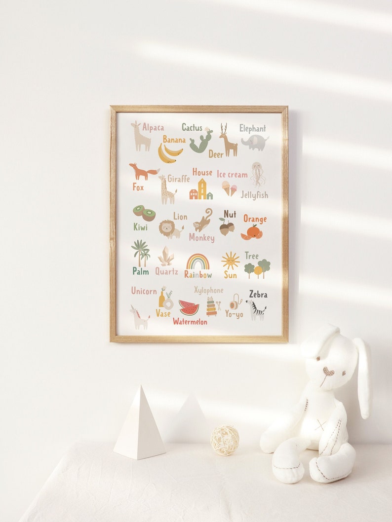Animal Alphabet Print, Animal ABC Poster, Neutral Alphabet Wall Art ...