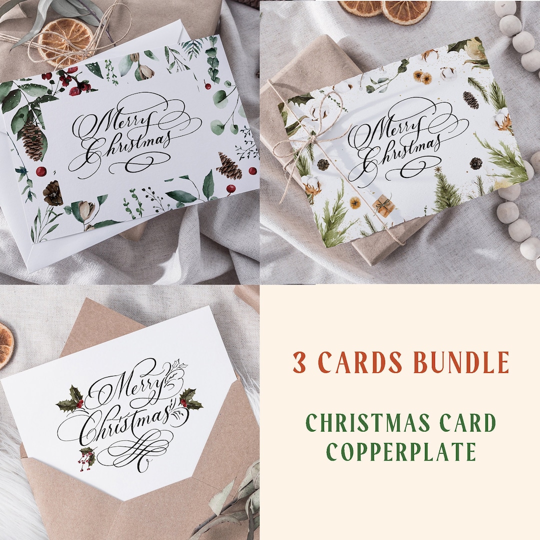 Printable Christmas Cards Bundle Set of 3, Print at Home Christmas ...