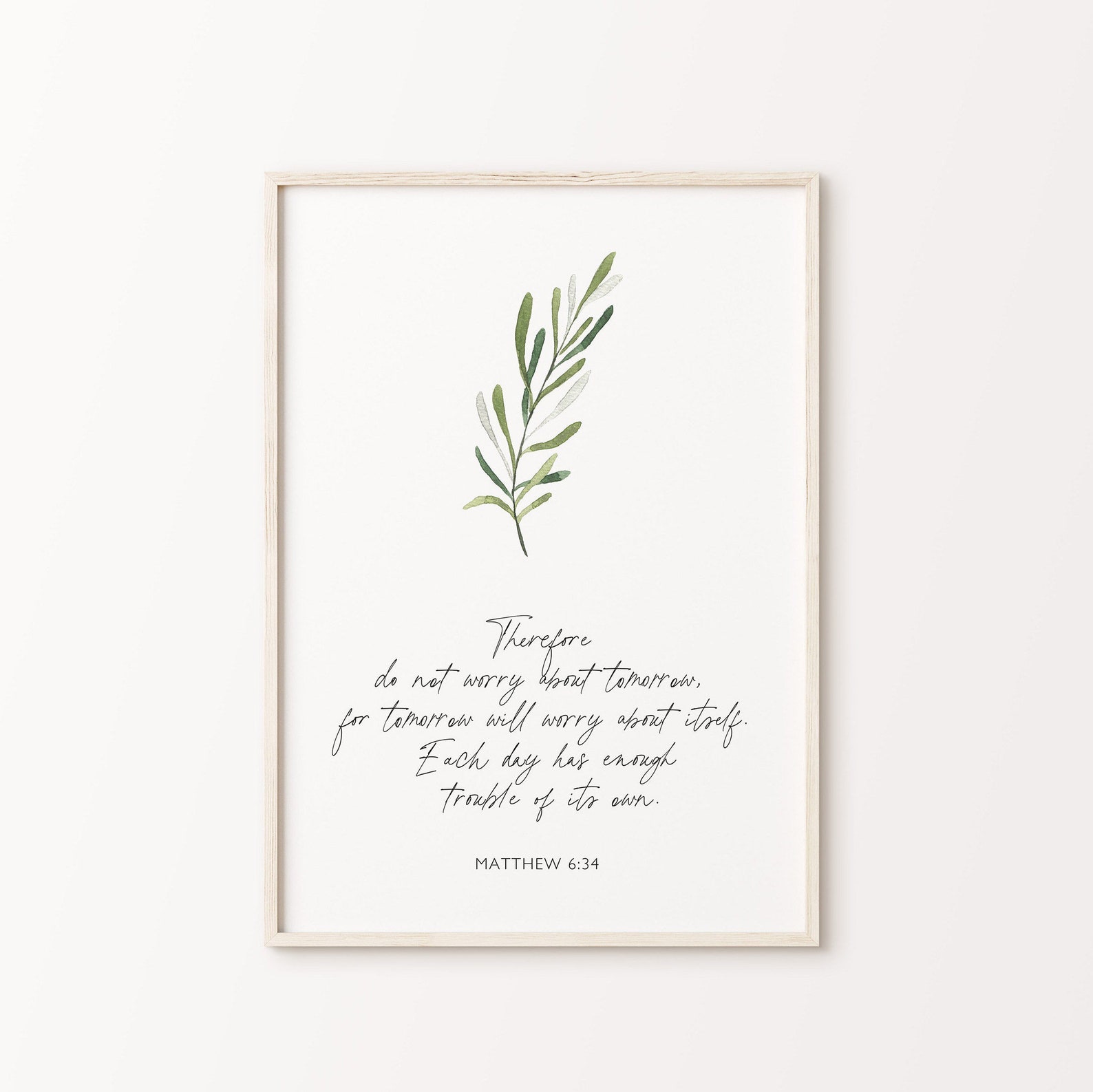 Matthew 6:34 Bible Verse Art Print Do Not Worry About - Etsy