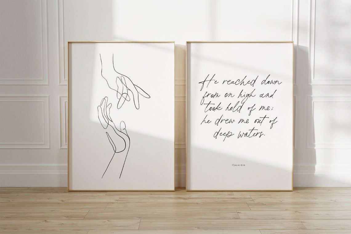 Psalm 18:16 Bible Verse Wall Art Christian Wall Art Modern Scripture ...