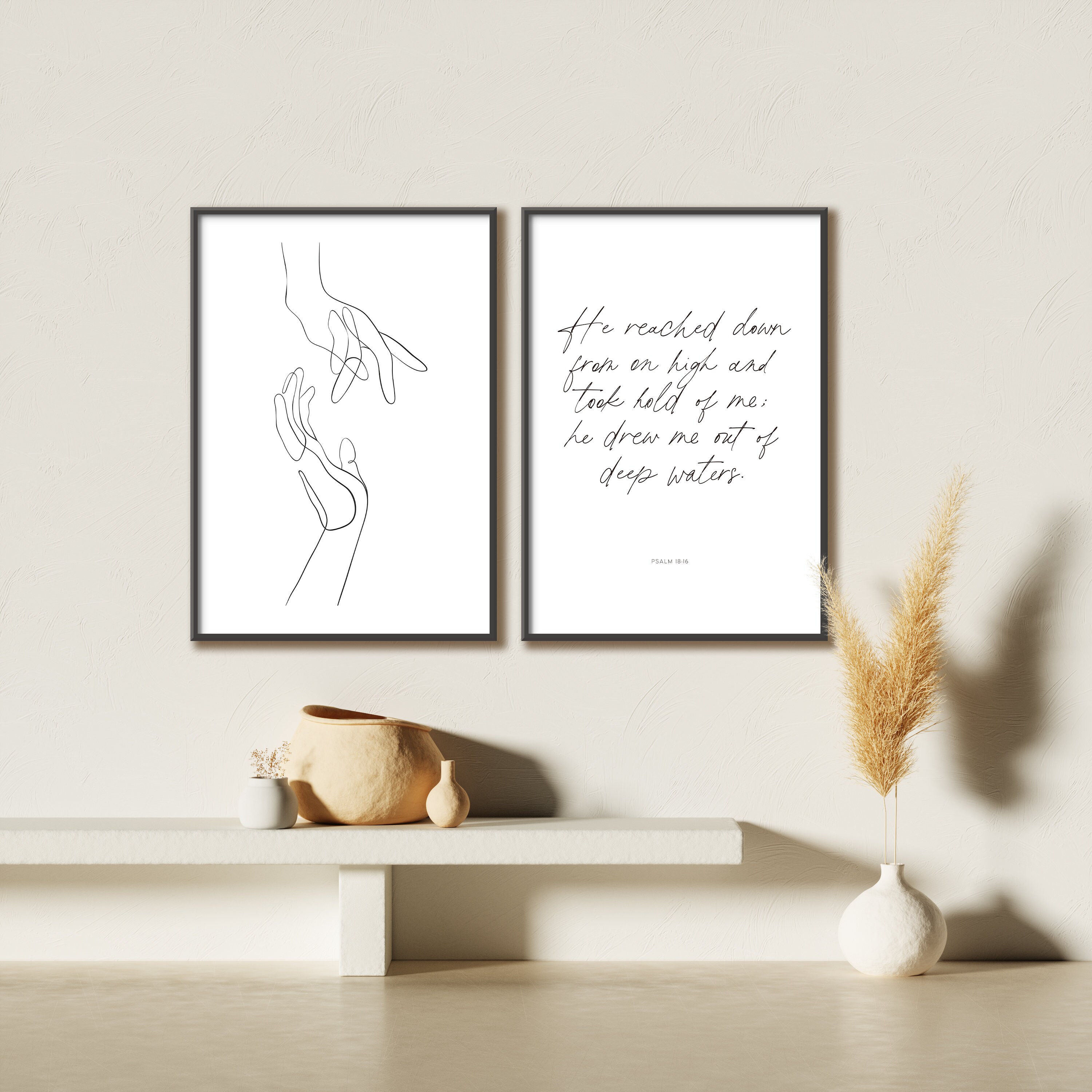 Psalm 18:16 Bible Verse Wall Art Christian Wall Art Modern Scripture ...