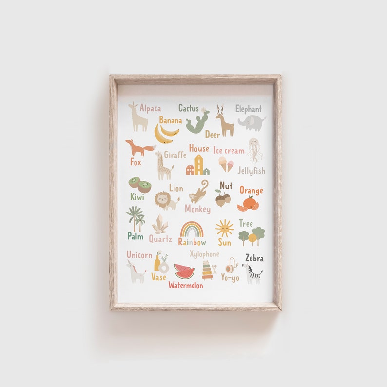 Animal Alphabet Print, Animal ABC Poster, Neutral Alphabet Wall Art ...