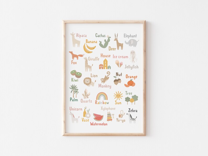 Animal Alphabet Print, Animal ABC Poster, Neutral Alphabet Wall Art ...
