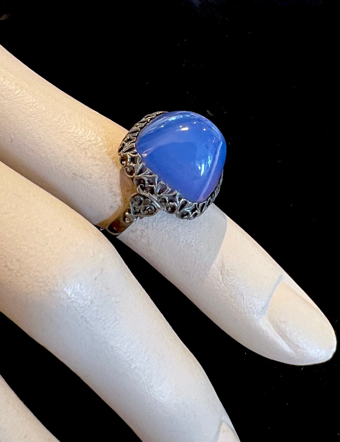 Antique Early Deco Silver & Blue Chalcedony Sugarloaf Ring - Etsy