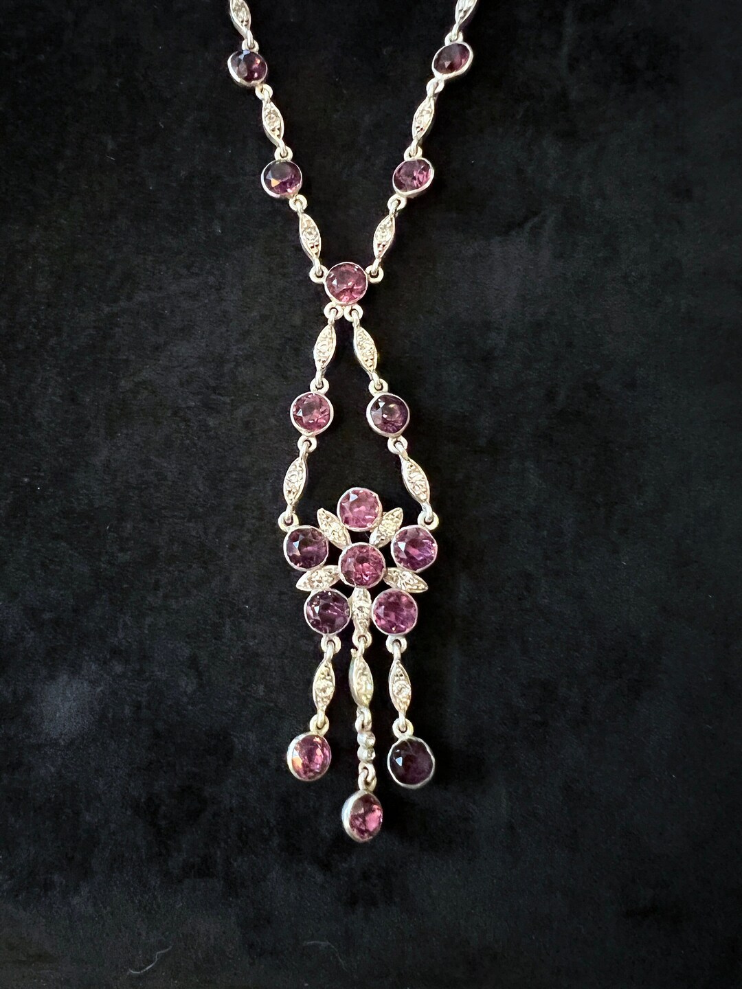 Antique Edwardian Amethyst Paste & Silver Lavalier Necklace - Etsy