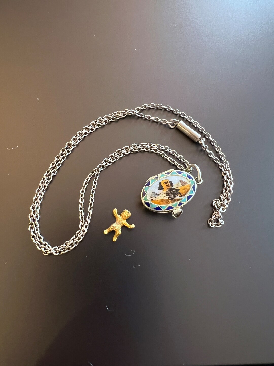 Antique Deco Egyptian Revival Enamel Silver Moses Basket Necklace With ...
