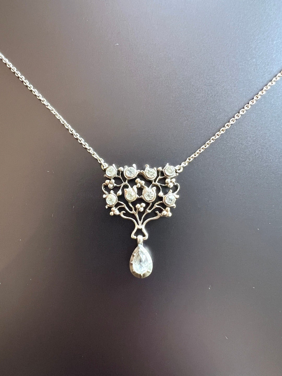 Antique Edwardian Silver & Paste Drop Necklace - Etsy