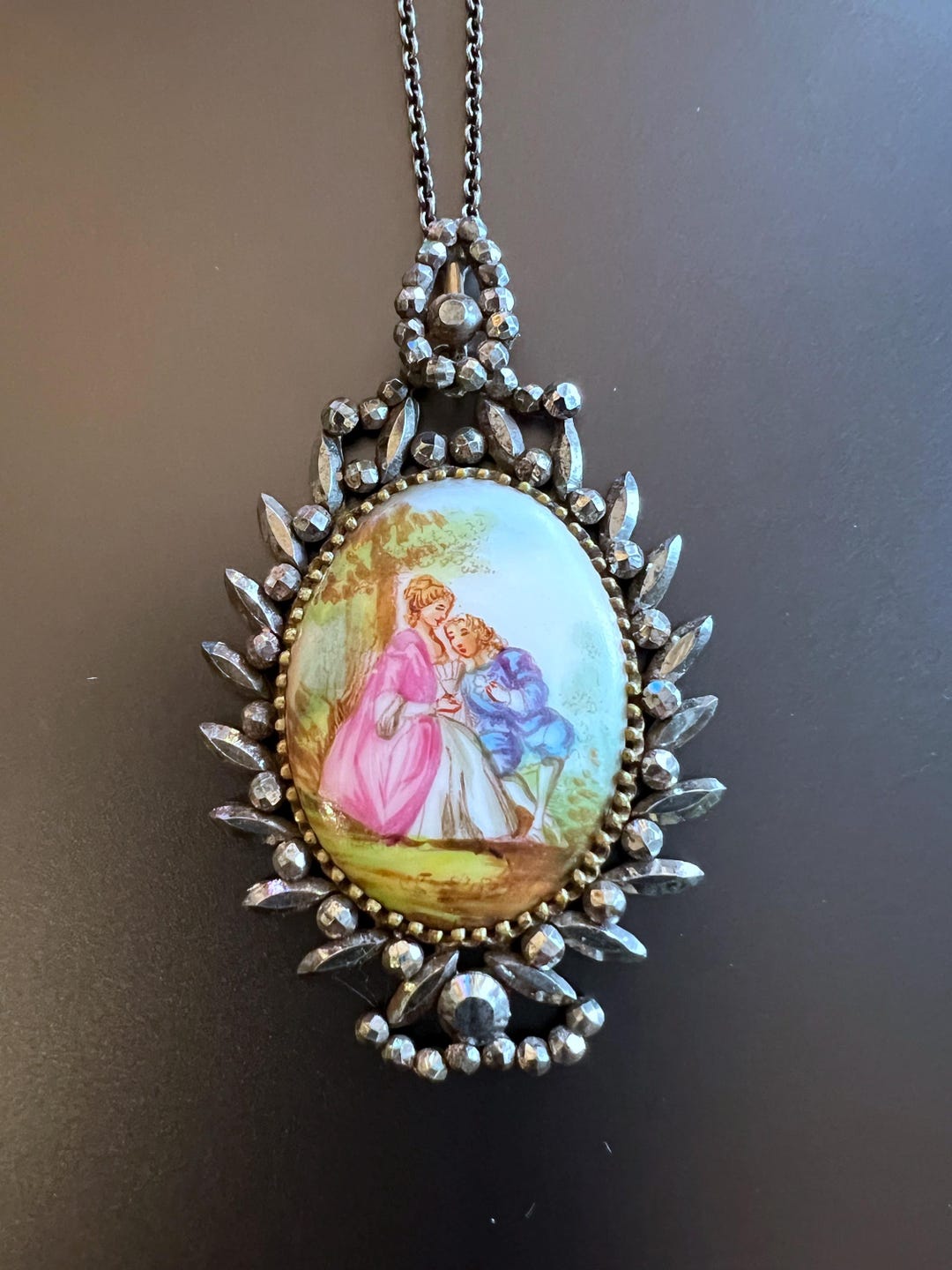 Antique Georgian Cut Steel Lovers Portrait Pendant Necklace - Etsy