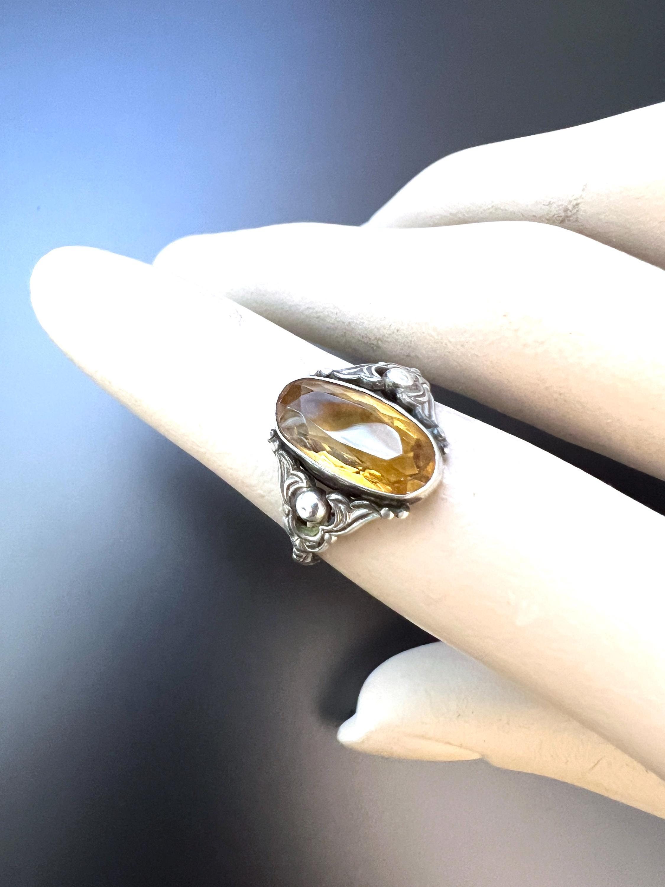 Antique Edwardian Citrine & Silver Ring - Etsy