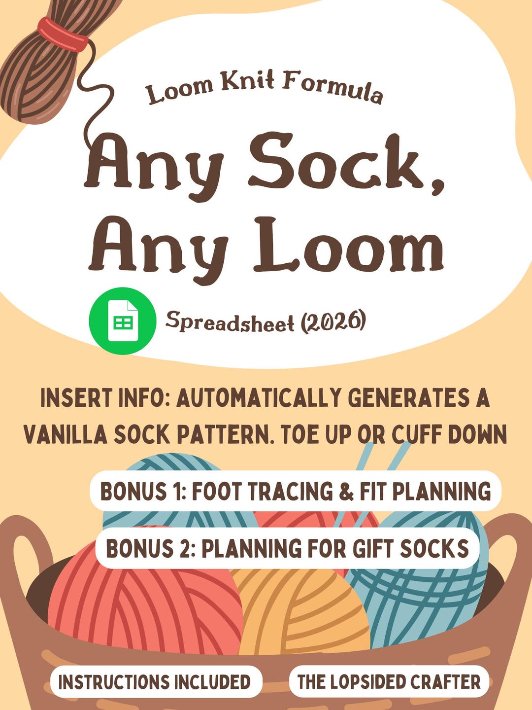 Loom Knit Sock Formula – Custom Sizing Spreadsheet, Any Yarn (digital ...