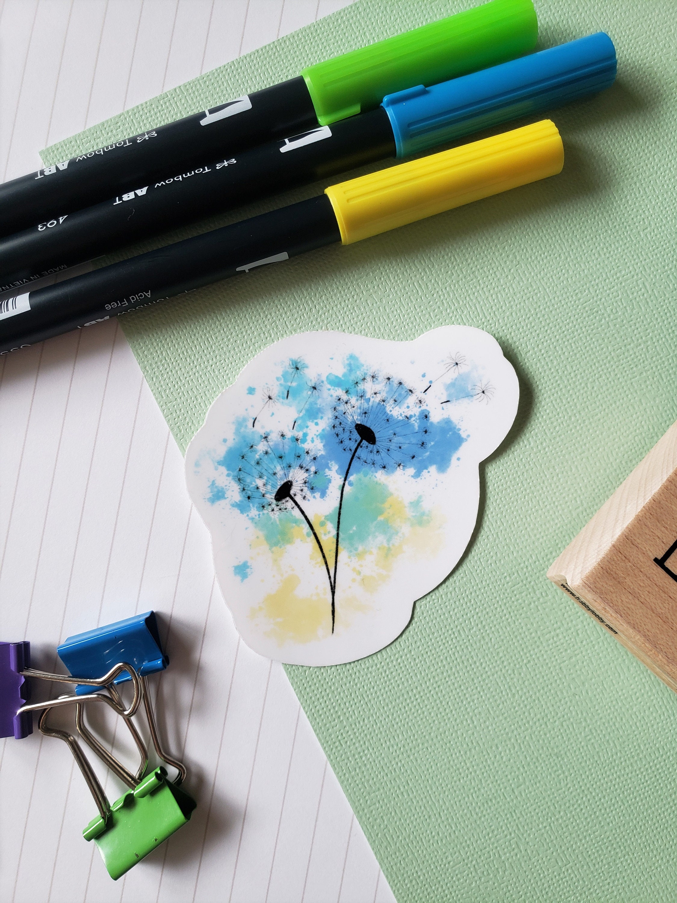 Watercolor Dandelion Puff Sticker Vinyl Sticker Laptop Sticker Water ...