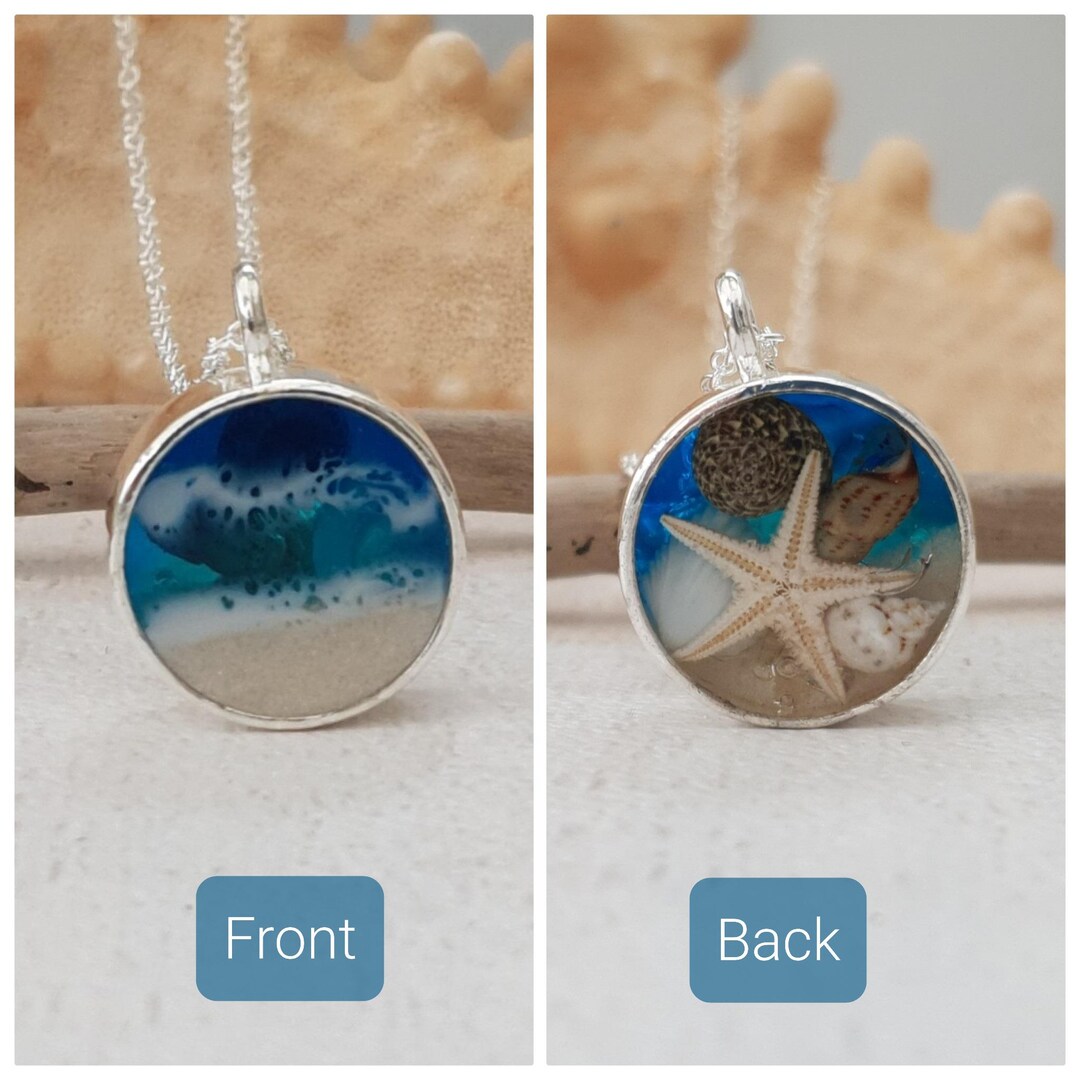 Mesmerizing Ocean Wave & Shell Pendant Necklace in Resin With Real Sand ...