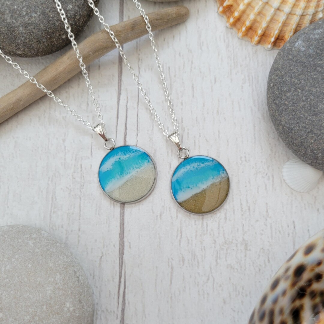 Ocean Wave Pendant Necklace, Beach Jewellery, Resin Ocean Wave Art ...