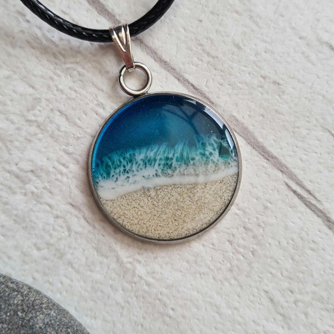 Resin Ocean Wave Pendant Necklace With Sand | Beach Jewellery | Surfer ...