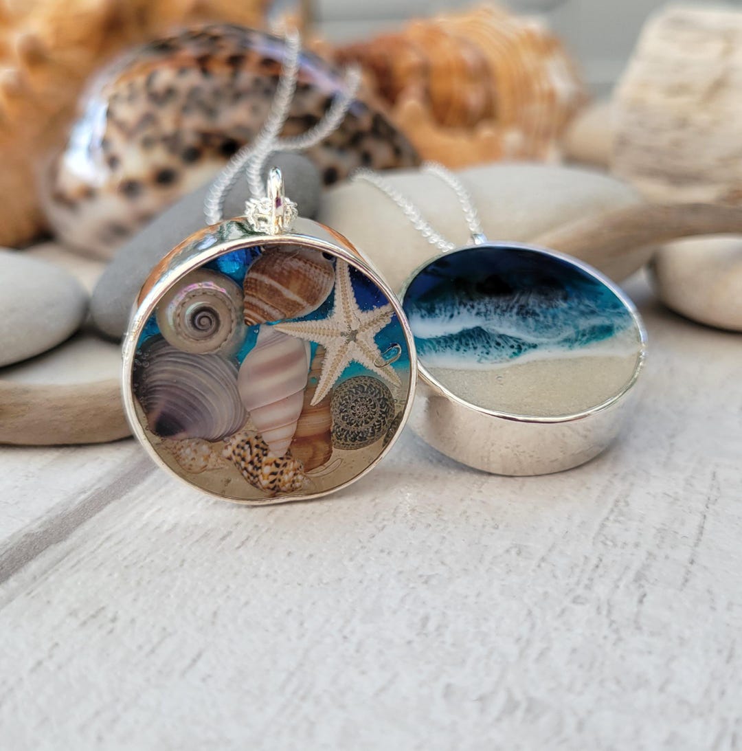 Handcrafted Ocean Waves Resin Pendant With Real Sand, Shells & Starfish ...