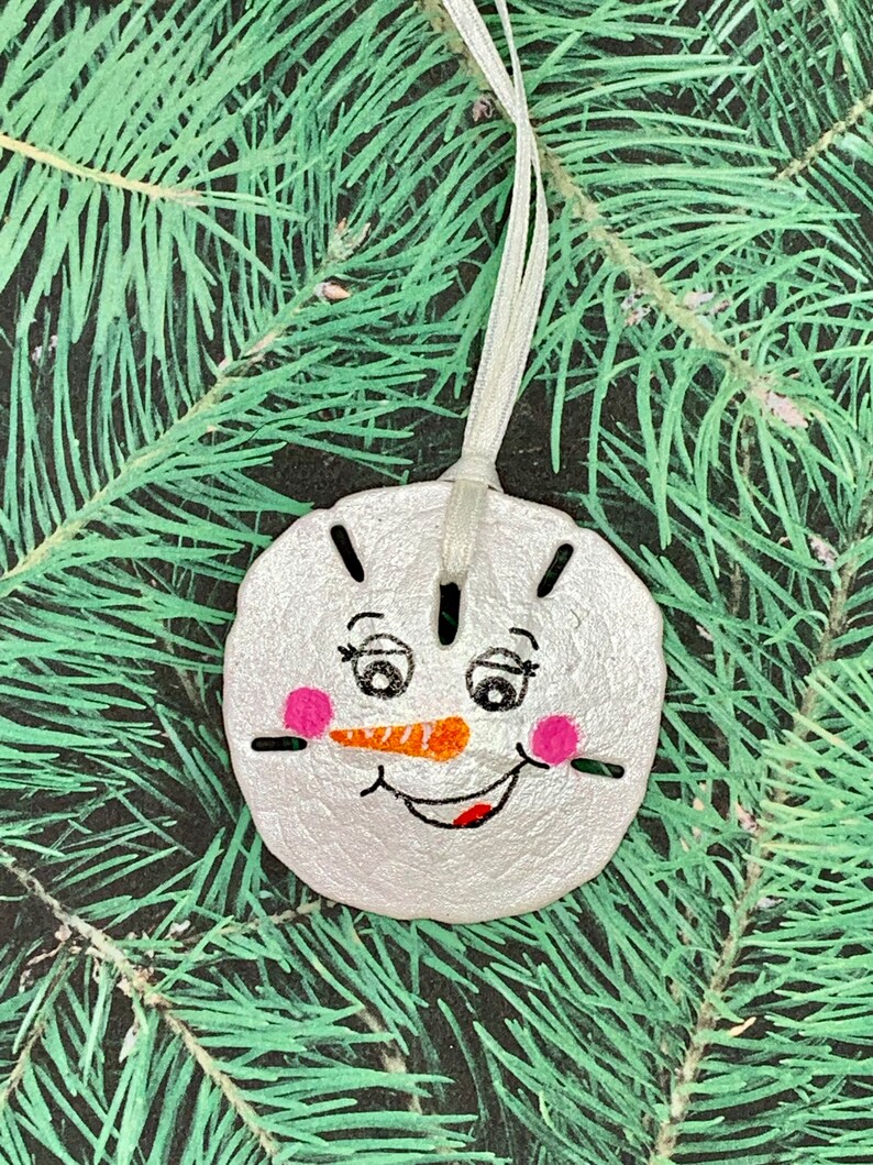 Real Sand Dollar Hand Painted Snowman Ornament, Christmas Beach ...