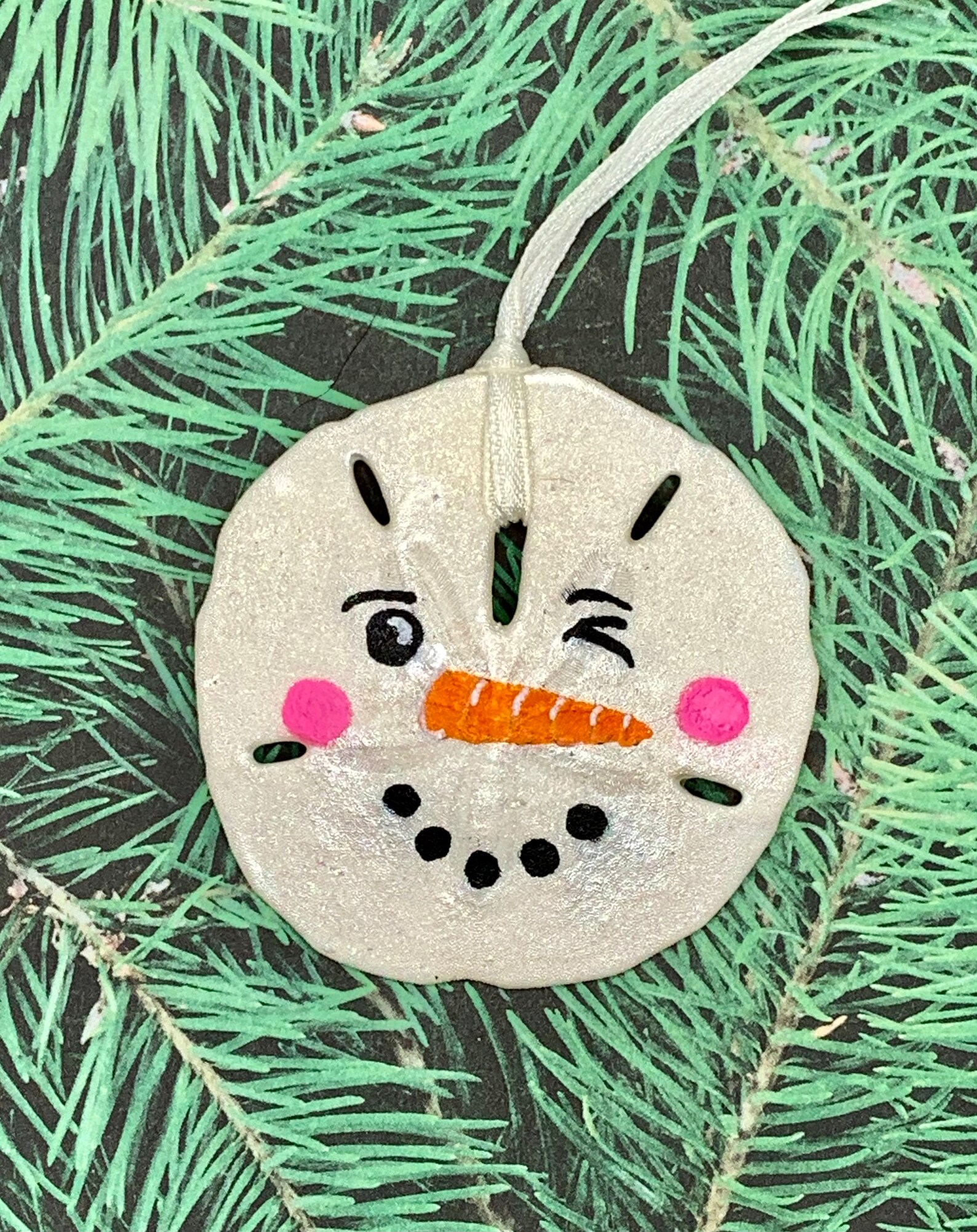 Real Sand Dollar Hand Painted Snowman Ornament, Christmas Beach ...